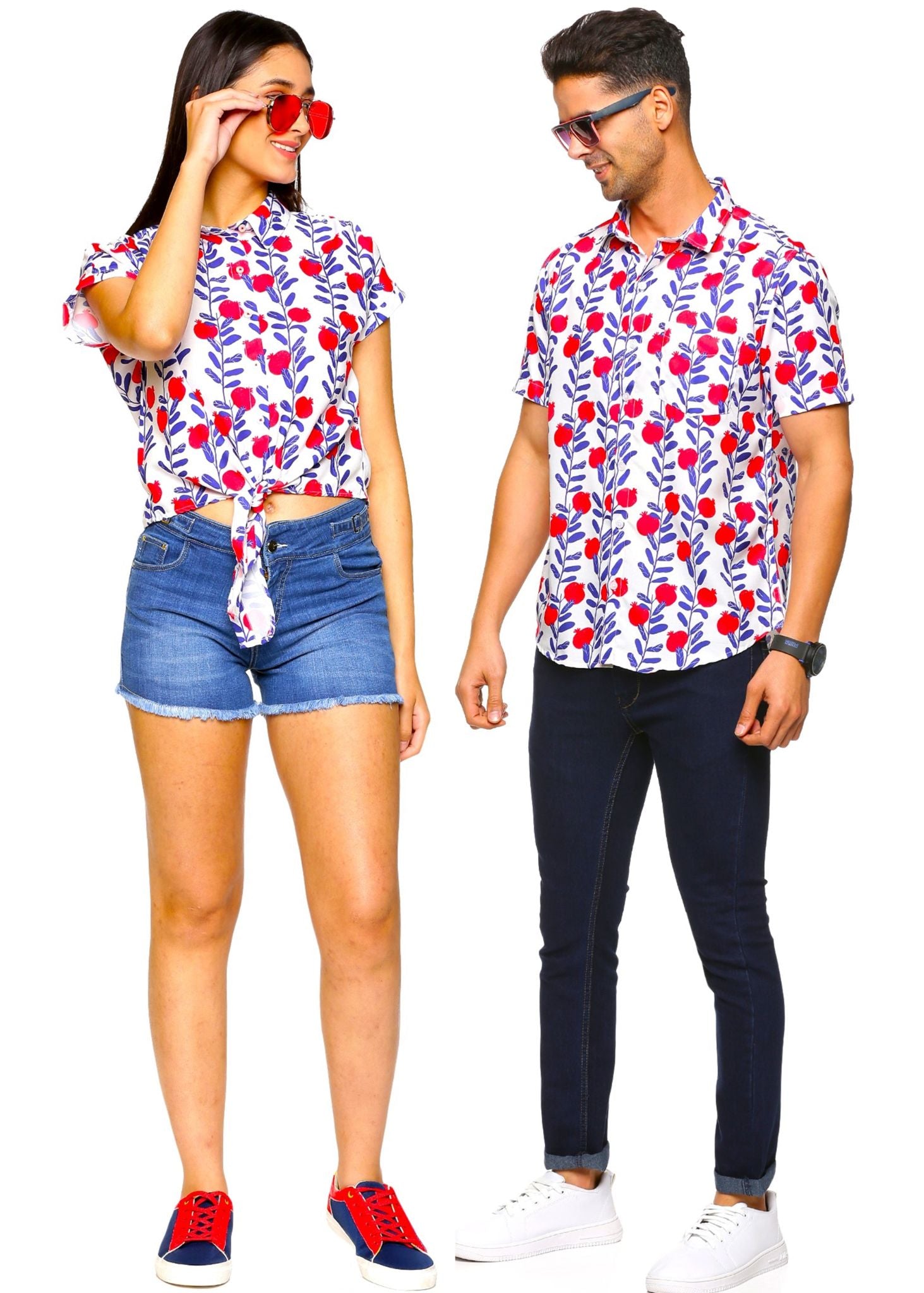 Rayon Combo Twinning Couple Matching Shirts with Front Knot and Spread Collar