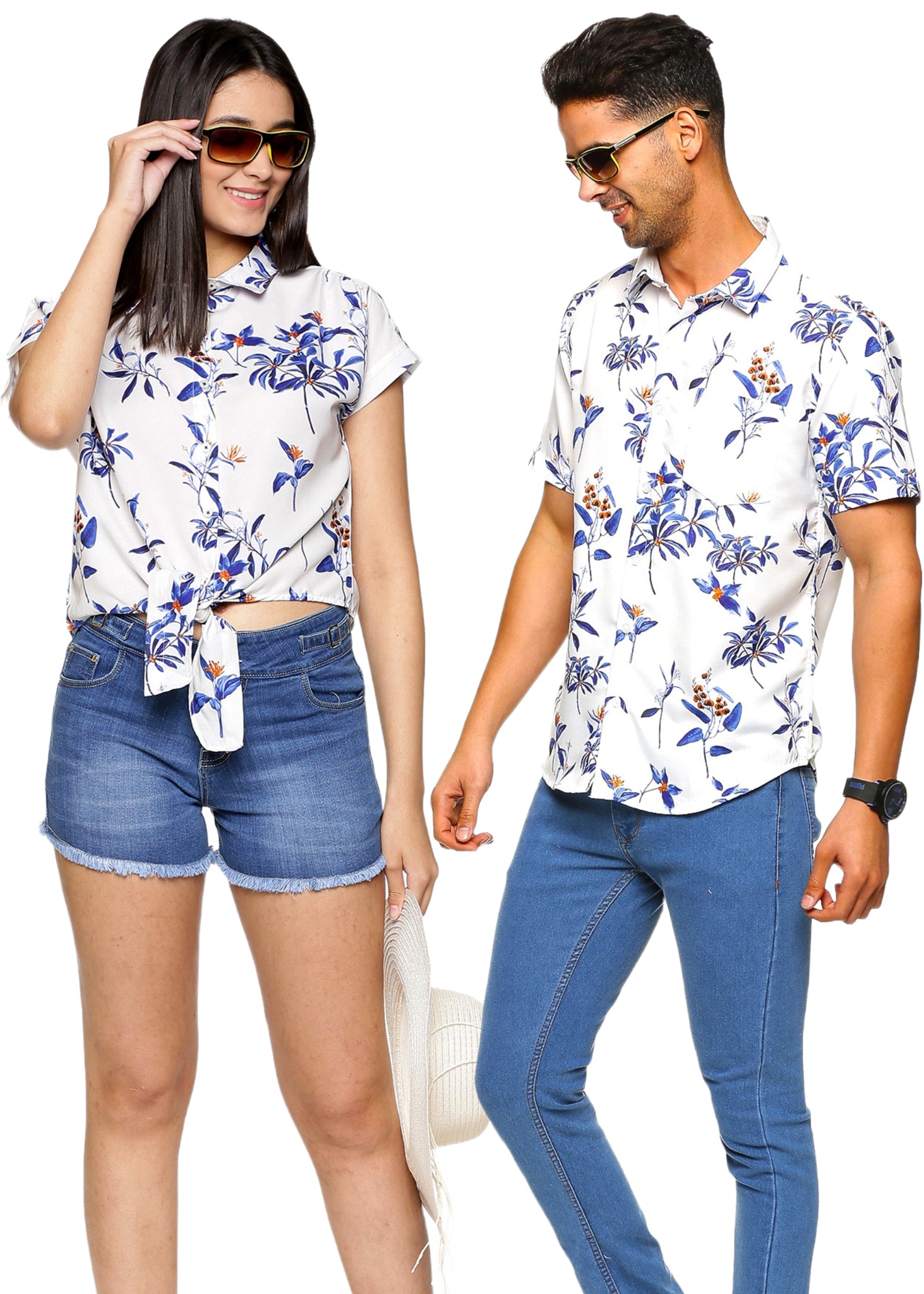Rayon Combo Twinning Couple Matching Shirts with Front Knot and Spread ...
